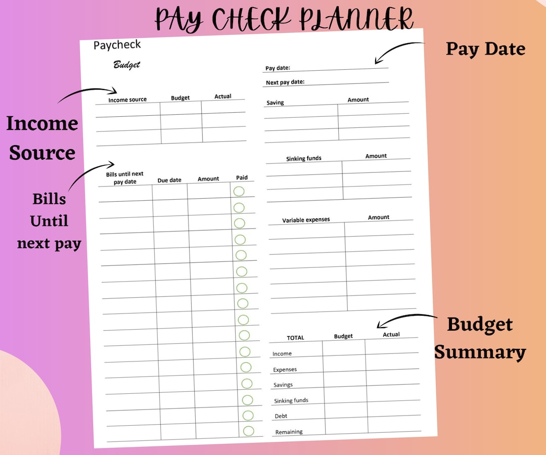 Pay Check Planner, Budget Planner Printable, Monthly Budget Planner ...