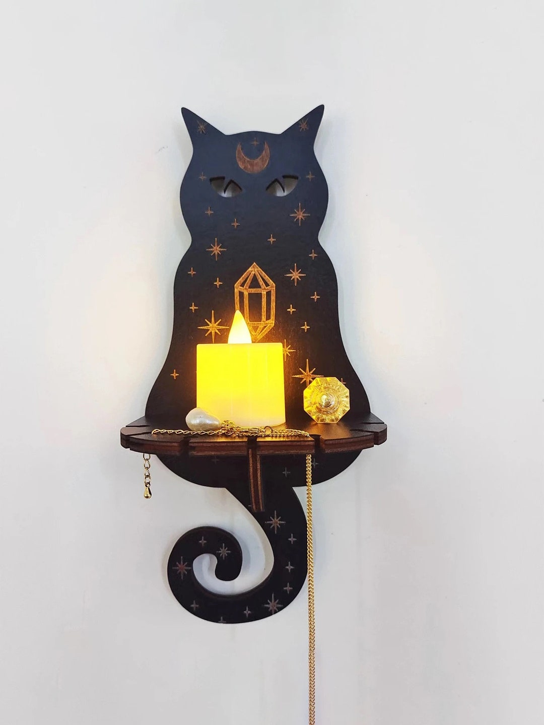 Cat Crystal Candle Display Holder Moon Evil Eye Hamsa - Etsy