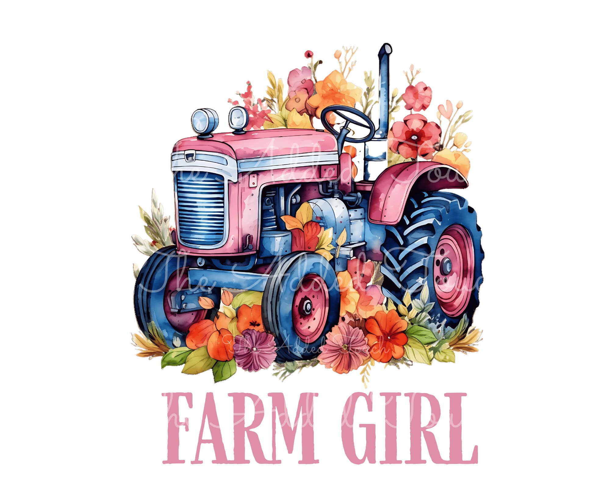 Farm Girl PNG, Pink Tractor Image, Pink Tractor With Flowers Design ...
