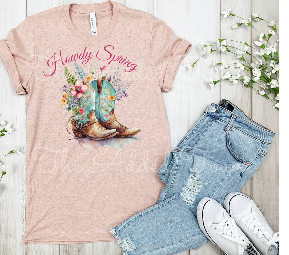 Howdy Spring PNG Cowboy Boots Spring Flowers Design Cowgirl - Etsy