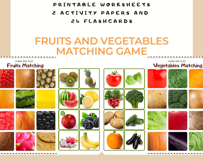 Fruits and Vegetables Matching Game Printable Homeschool Learning ...