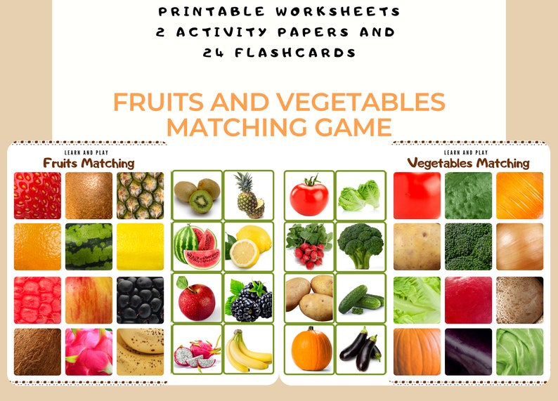 Fruits and Vegetables Matching Game Printable Homeschool Learning ...