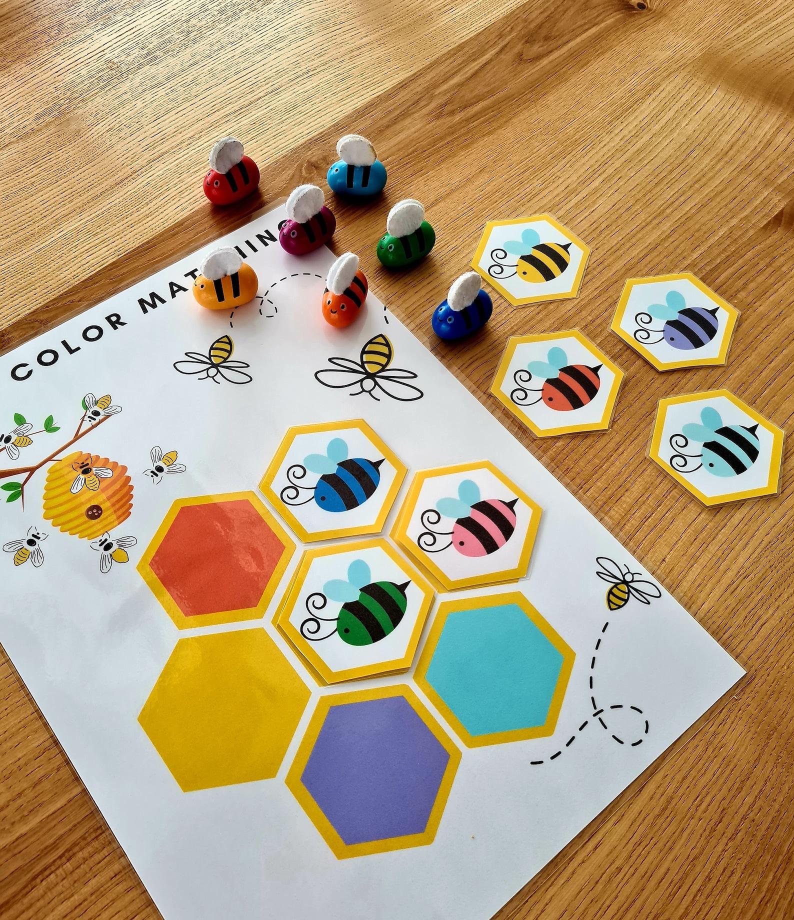 Bee Color Matching Game. Printable Toddler Busy Book Binder. Homeschool ...
