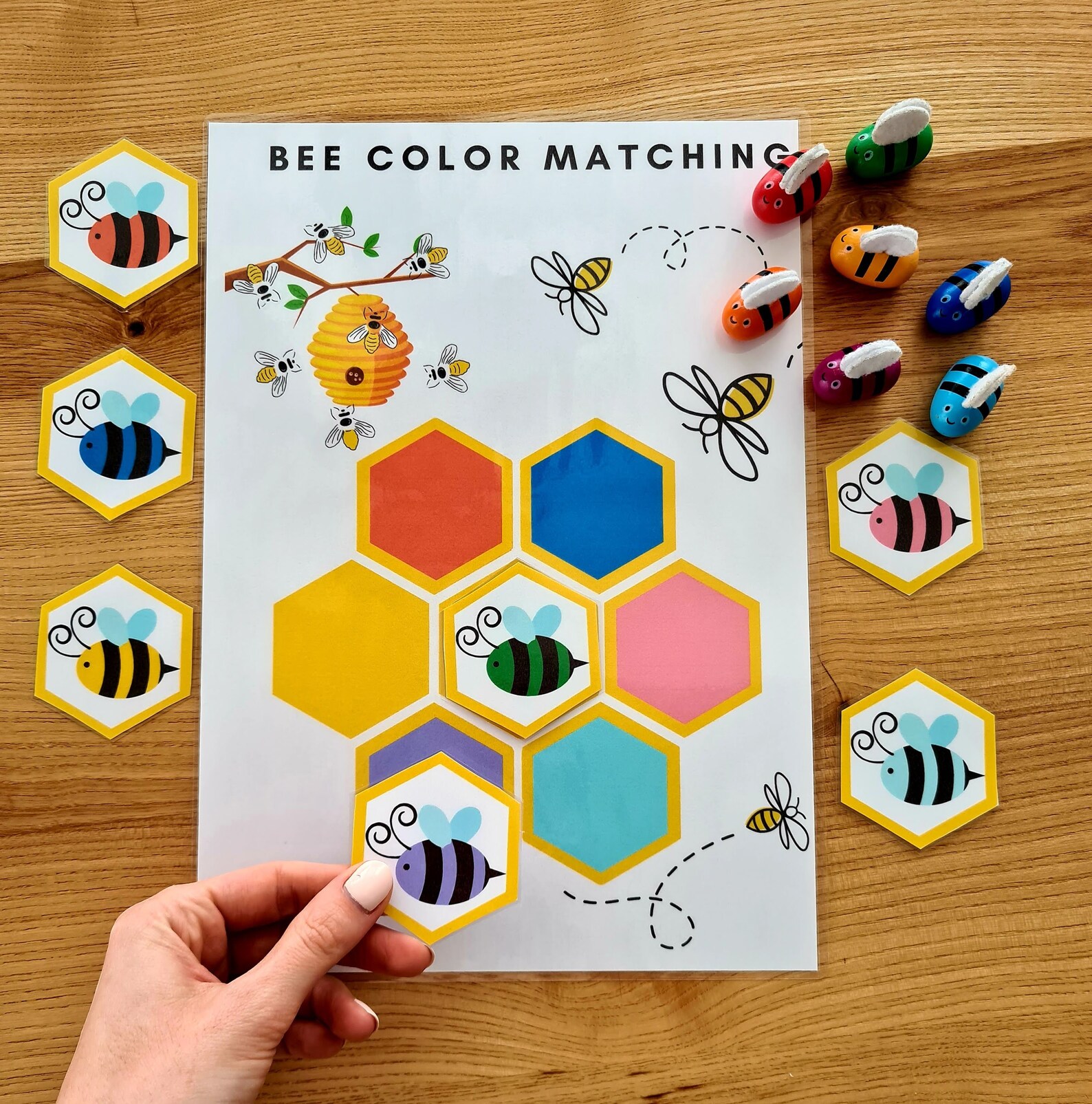 Bee Color Matching Game. Printable Toddler Busy Book Binder. Homeschool ...