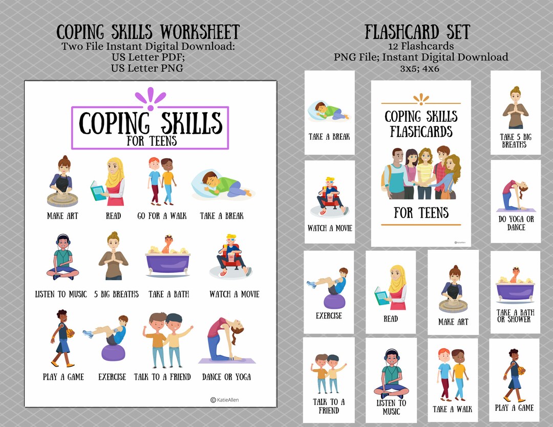 Teen Coping Skills Flashcards & Worksheet,digital Download,anxiety ...