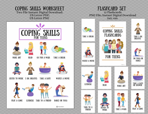 Teen Coping Skills Flashcards & Worksheetdigital | Etsy