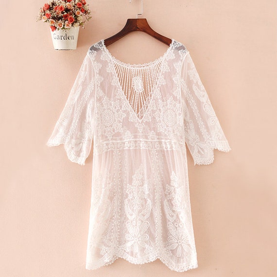 Ladies See Through Beach Cover Upssummer Flora Lace | Etsy