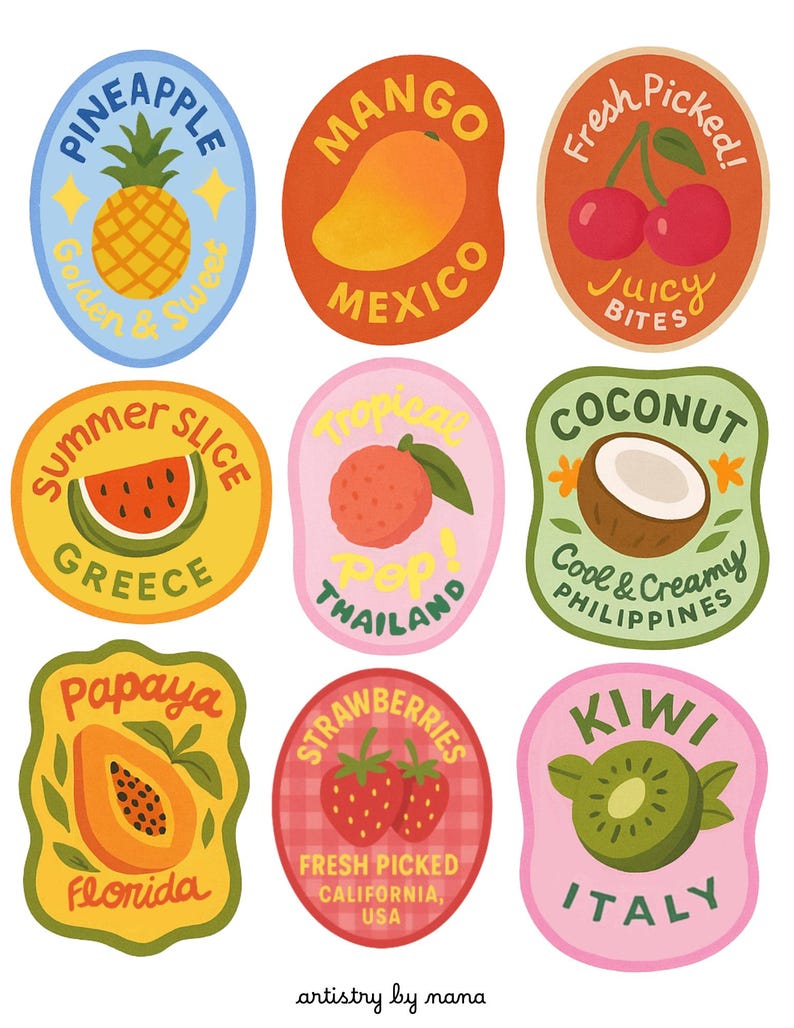 Fruit Around the World – Travel Inspired Fruit Stickers - Etsy