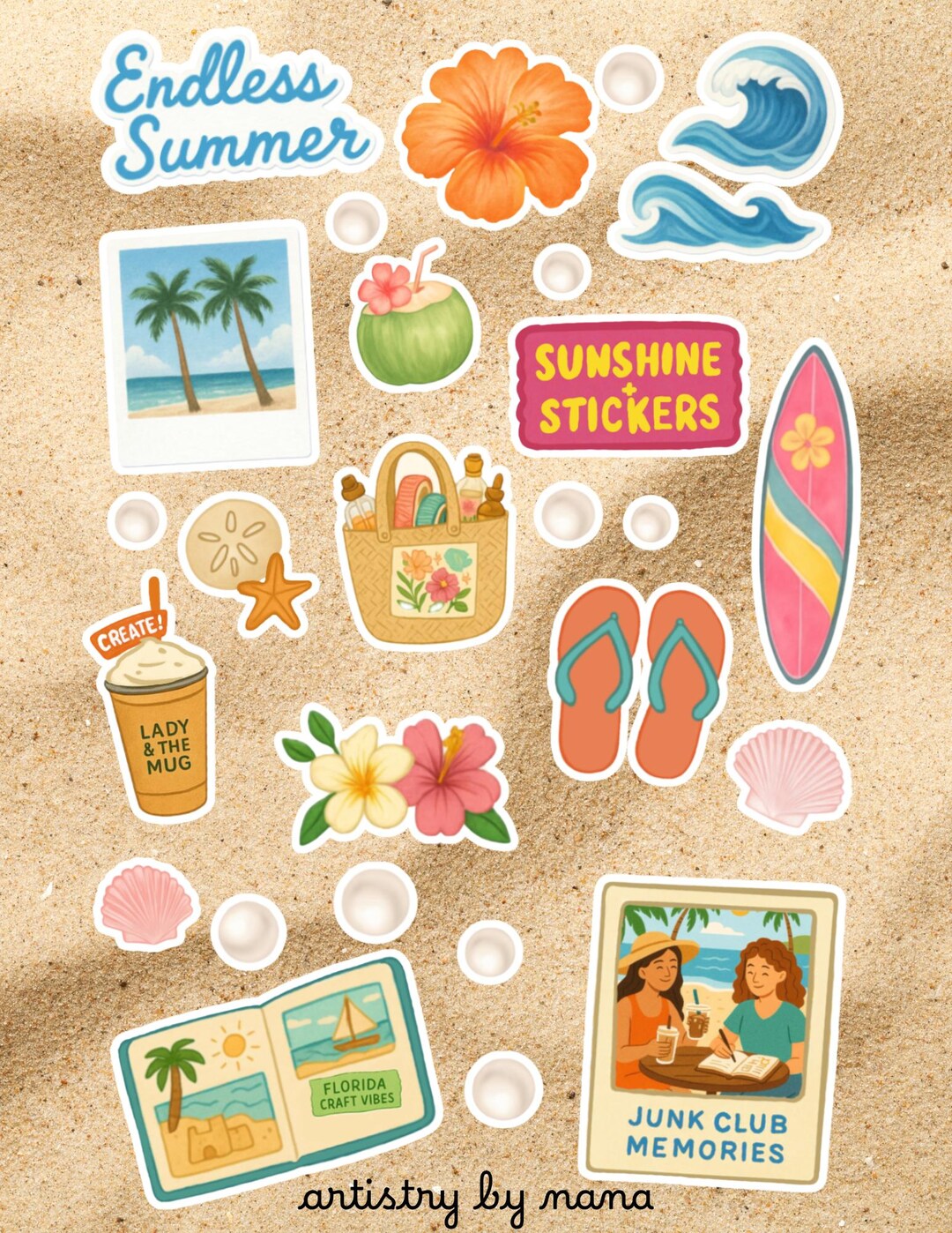 Endless Summer Beach Sticker Sheet | Tropical Florida Vacation Stickers ...