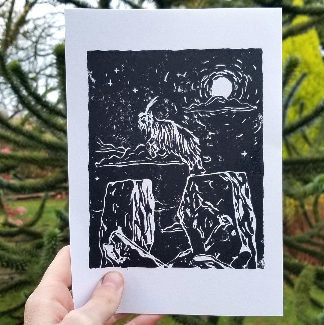 Tryfan Adam and Eve Snowdonia National Park Lino Print - A5 - Mountain ...