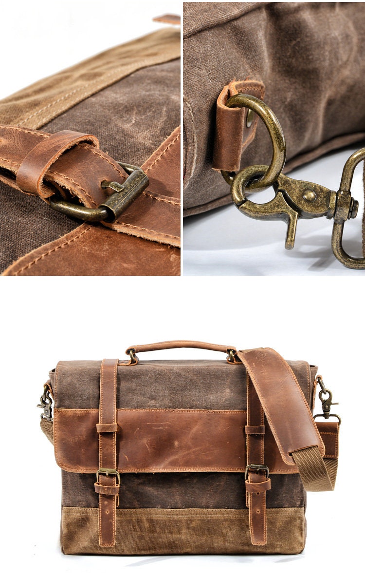 Personalized Messenger Bag Waxed Canvas Briefcase Canvas - Etsy