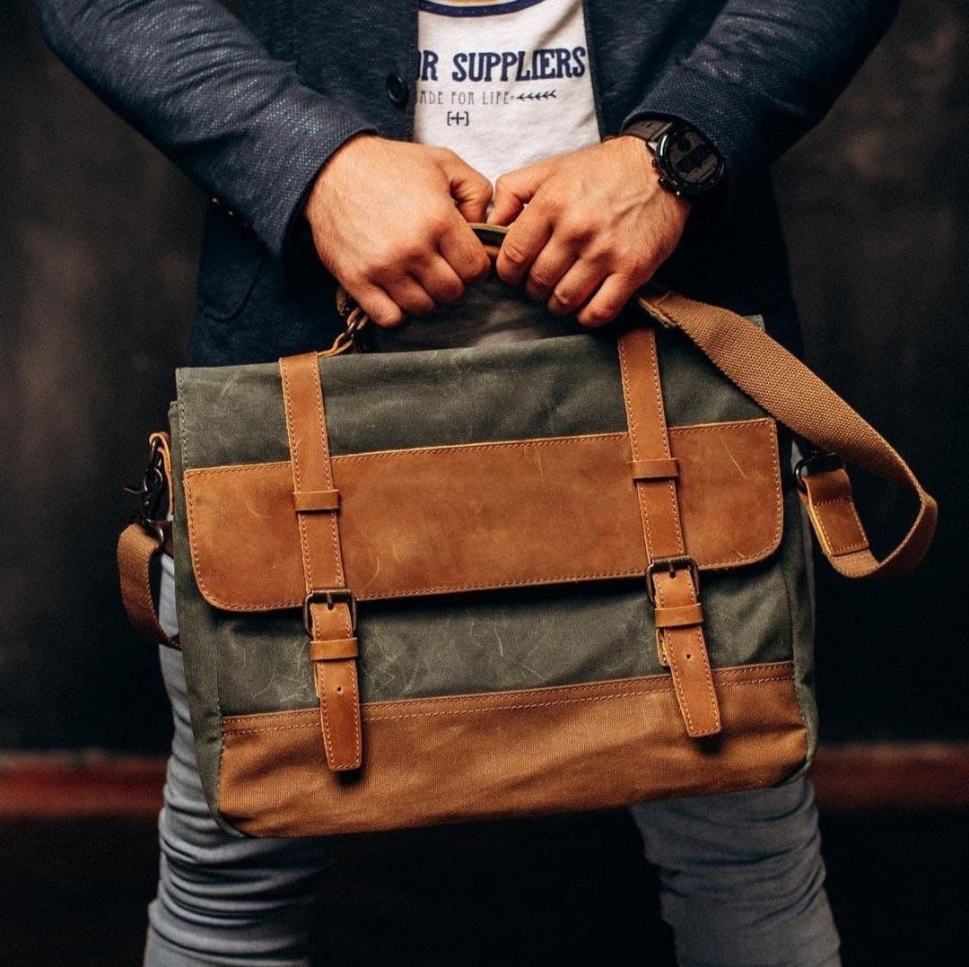 Personalized Messenger Bag, Waxed Canvas Briefcase, Canvas Shoulder Bag ...
