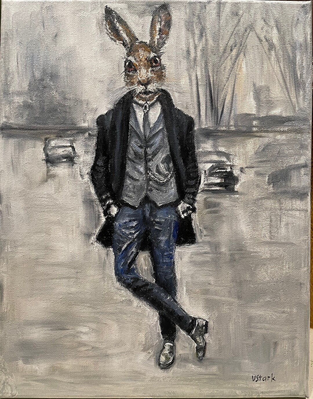 Gentleman Hare Dandy Rabbit Wall Art Original Oil Painting 11"x14" - Etsy
