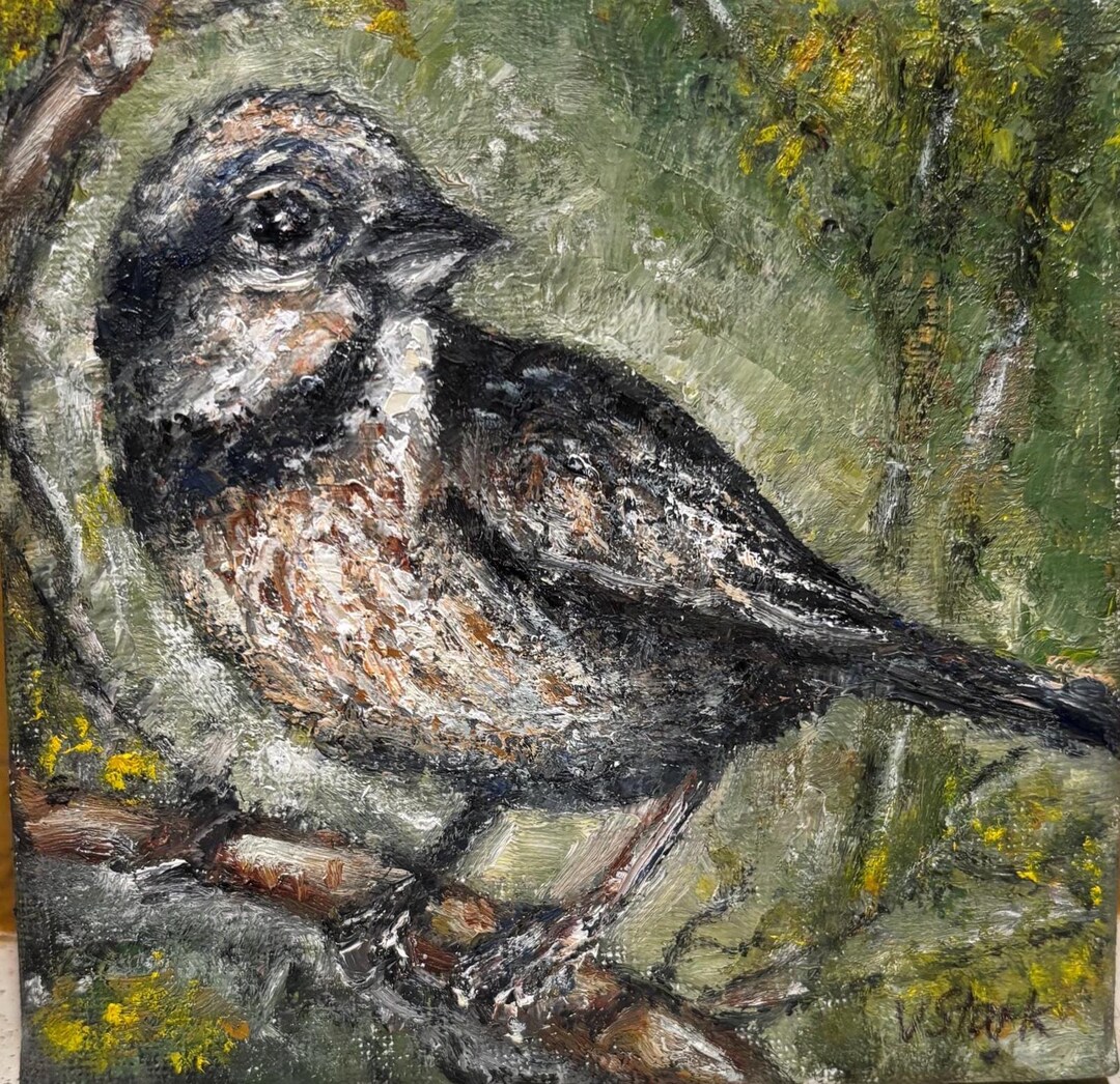 Woodland Songbird Gray Bird Original Oil Painting Wall Art 5"x5" - Etsy