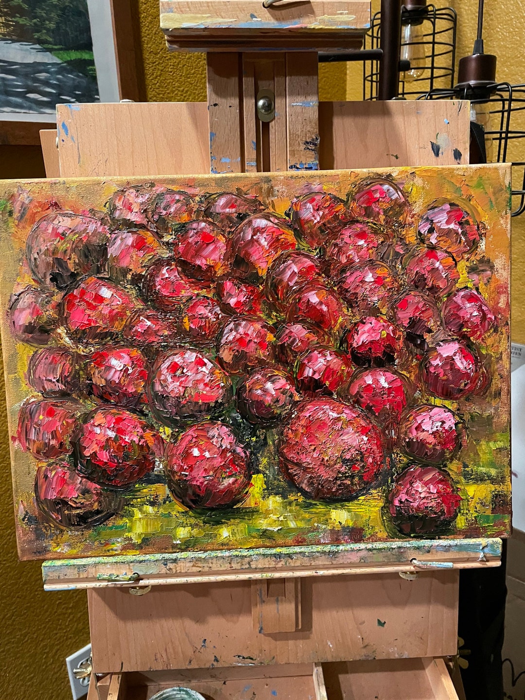 Red Spheres Abstract Original Oil Painting 12 X 16 In - Etsy