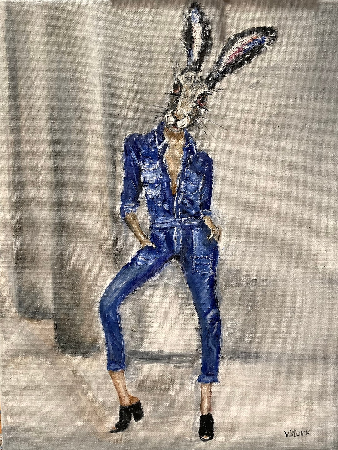 Lady Hare Modern Female Rabbit Wall Art Original Oil Painting 11"x14 ...
