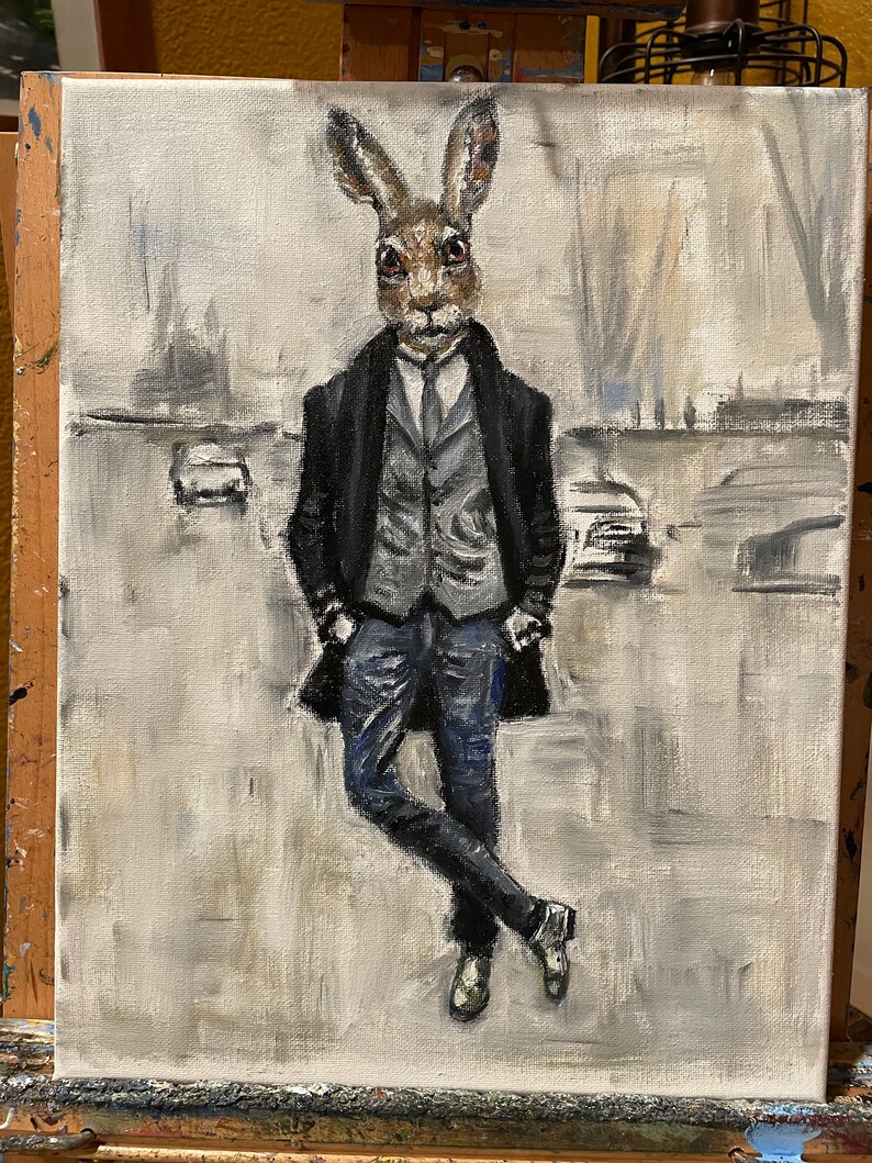 Gentleman Hare Dandy Rabbit Wall Art Original Oil Painting - Etsy