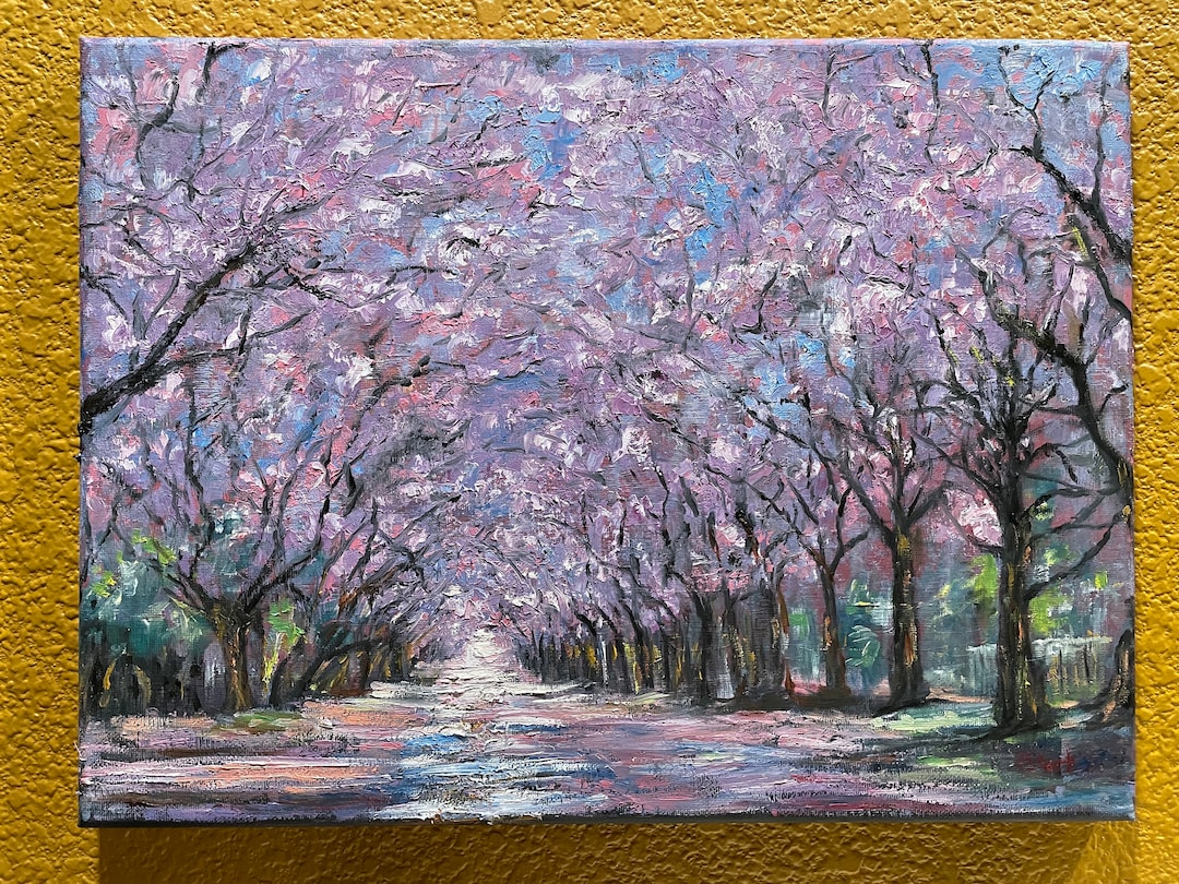 Spring Blossom Purple Blooming Trees Wall Art Original Oil Painting ...