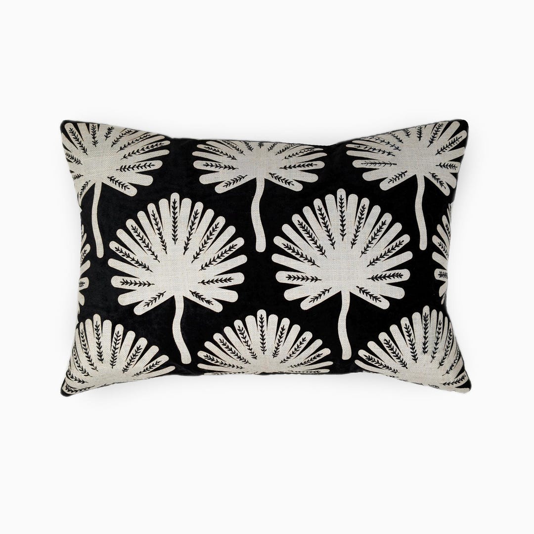 Taad Tree | Black Luxury Palm Pattern Cushion Cover | Handcrafted ...