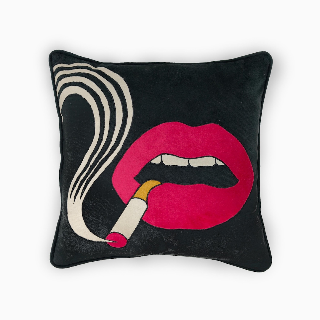 Smolder Decorative Cushion Cover | Funky Smoking Lips Throw Pillow ...