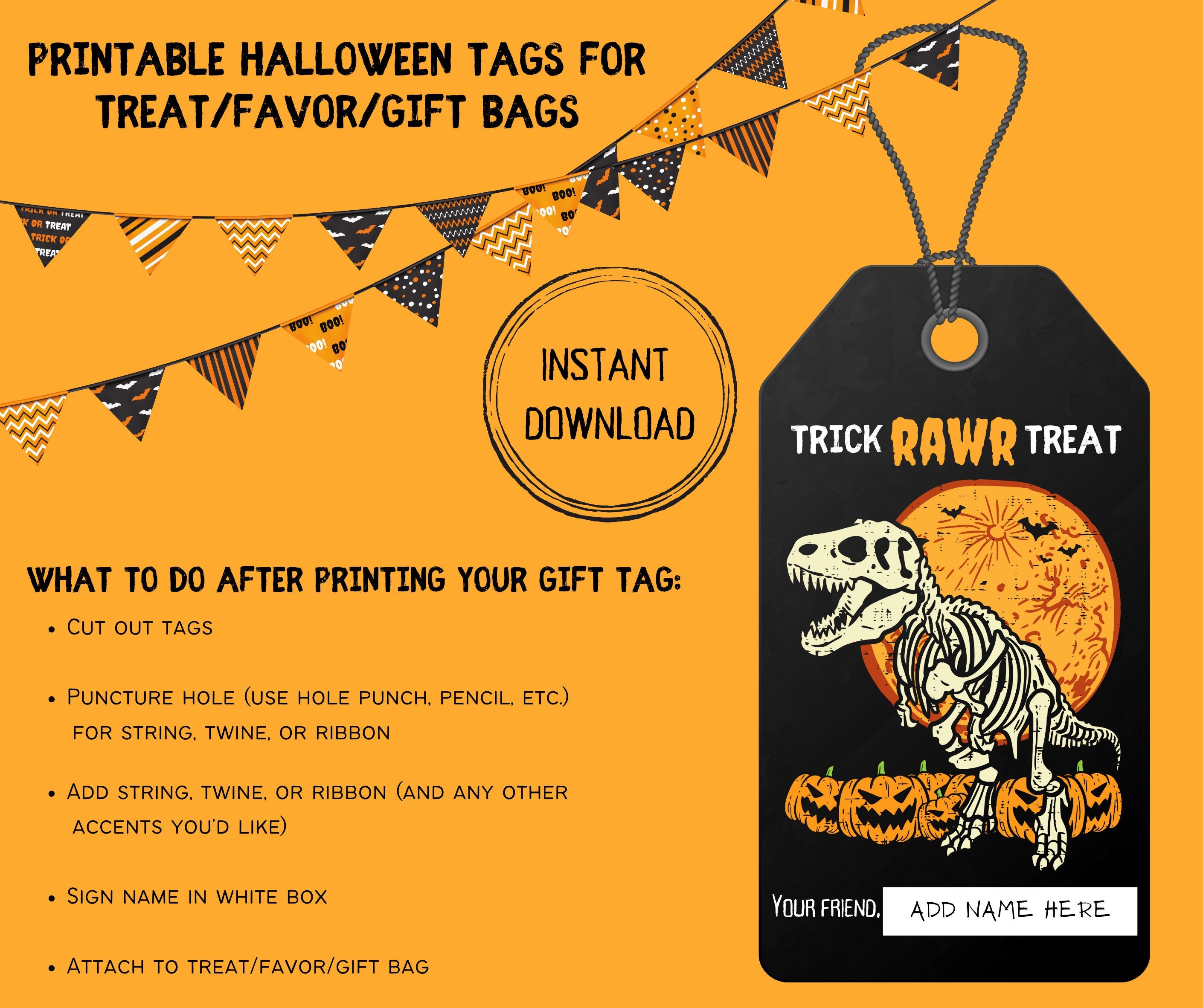 Dino Halloween Gift Tags for Kids - Halloween Party Tags - Halloween ...