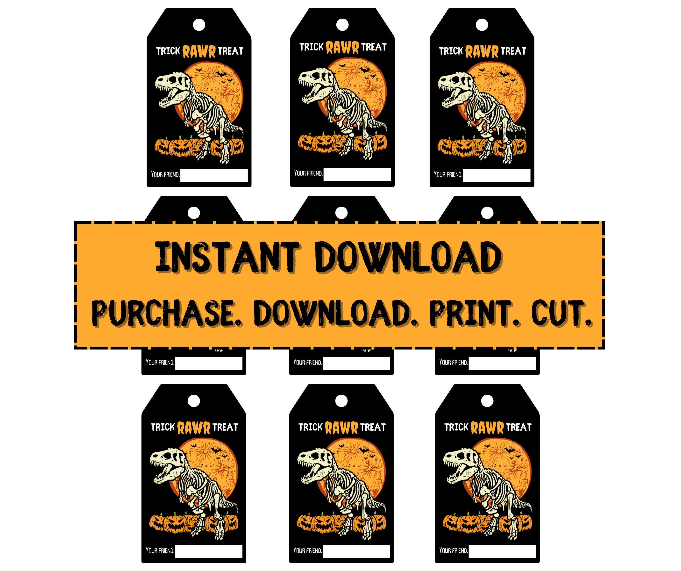 Dino Halloween Gift Tags for Kids - Halloween Party Tags - Halloween ...