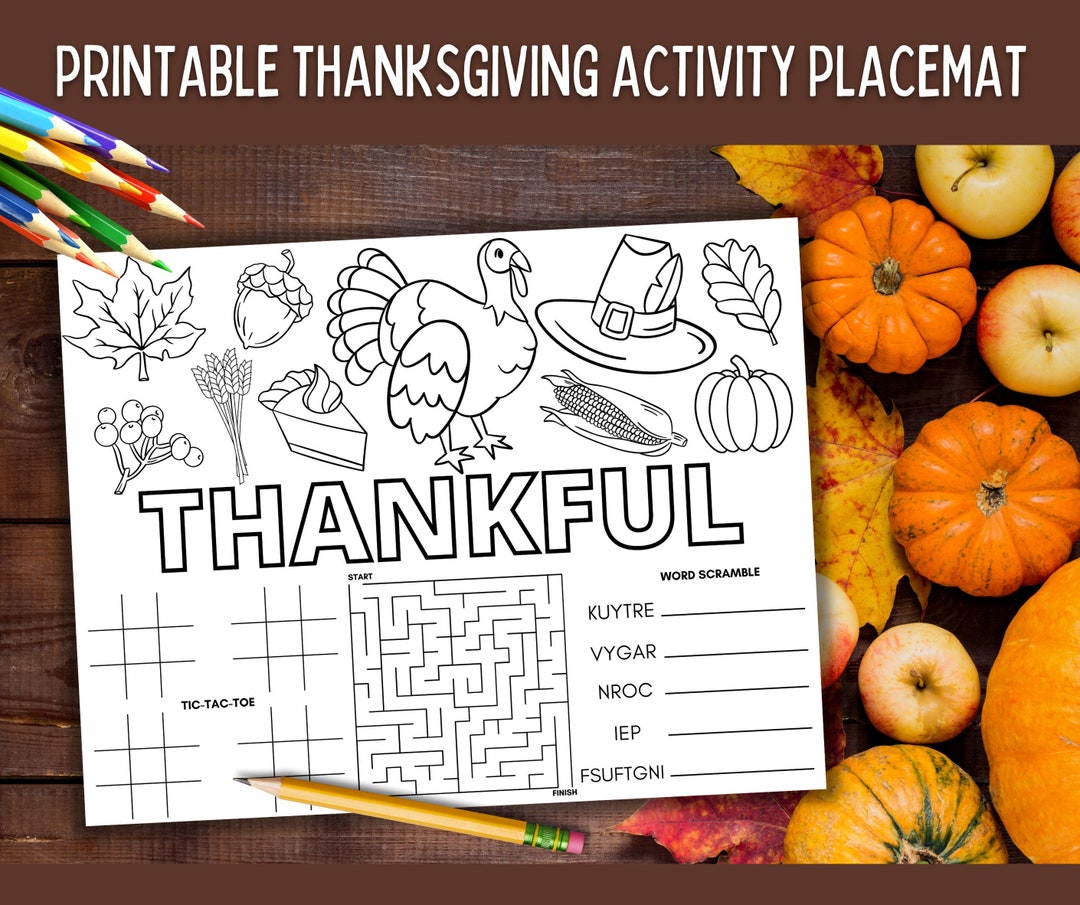 Printable Thanksgiving Activity Placemat, Thanksgiving Coloring ...