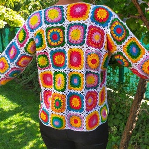 Granny Square Cardigan Colorful Patchwork Hand Knitted Sweater Chunky ...