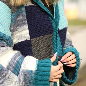 Patchwork Oversized Cardigan Hand Knitted Blue&gray Cardigan - Etsy