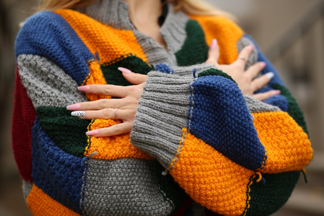 Patchwork Oversized Cardigan Hand Knitted Autumn Cardigan - Etsy