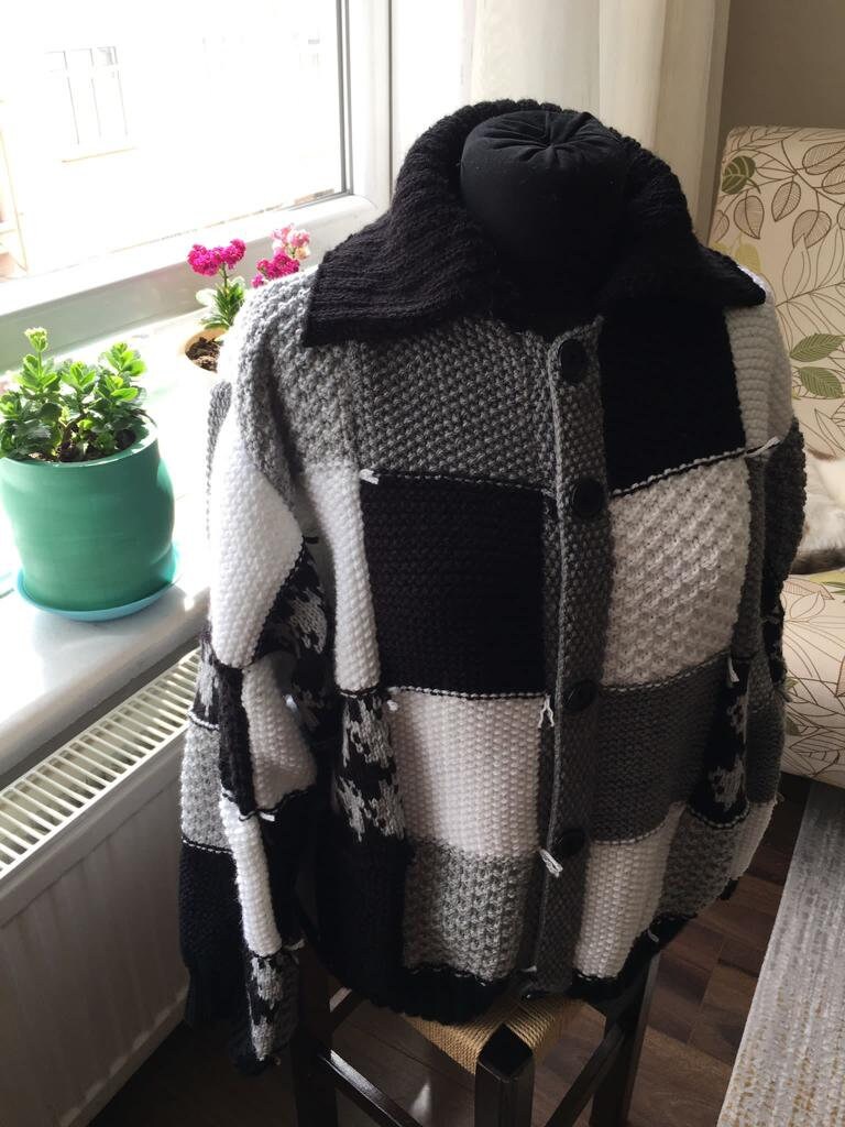 Patchwork Cardigan Black Gray White Sweater - Etsy