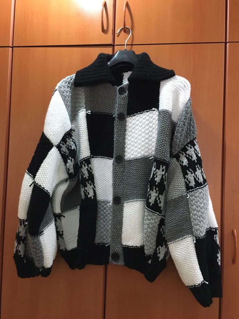 Patchwork Cardigan Black Gray White Sweater - Etsy