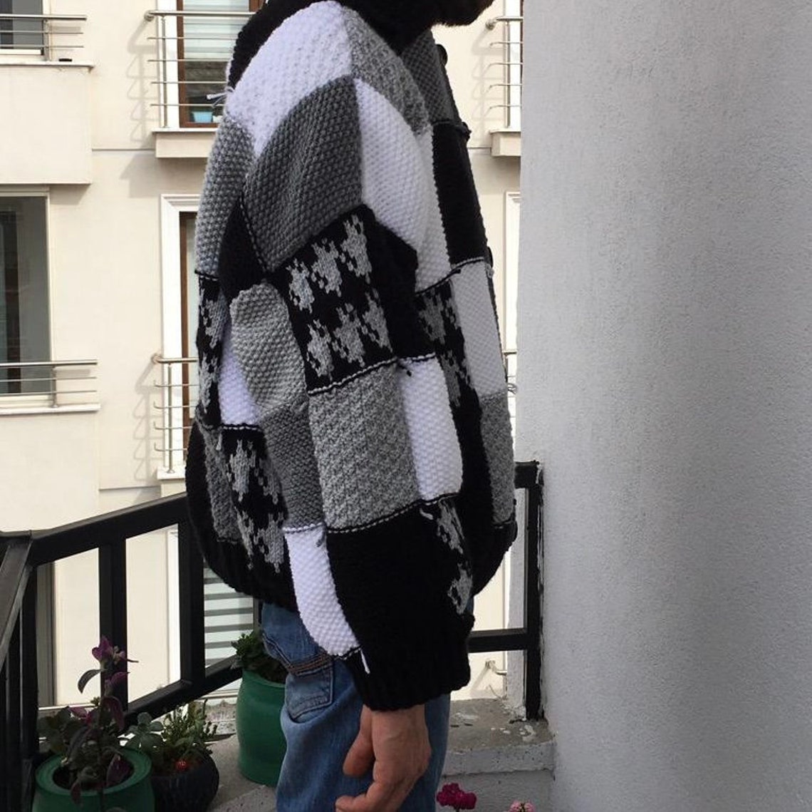 Patchwork Cardigan Black Gray White Sweater - Etsy