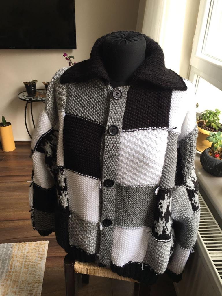 Patchwork Cardigan Black Gray White Sweater - Etsy