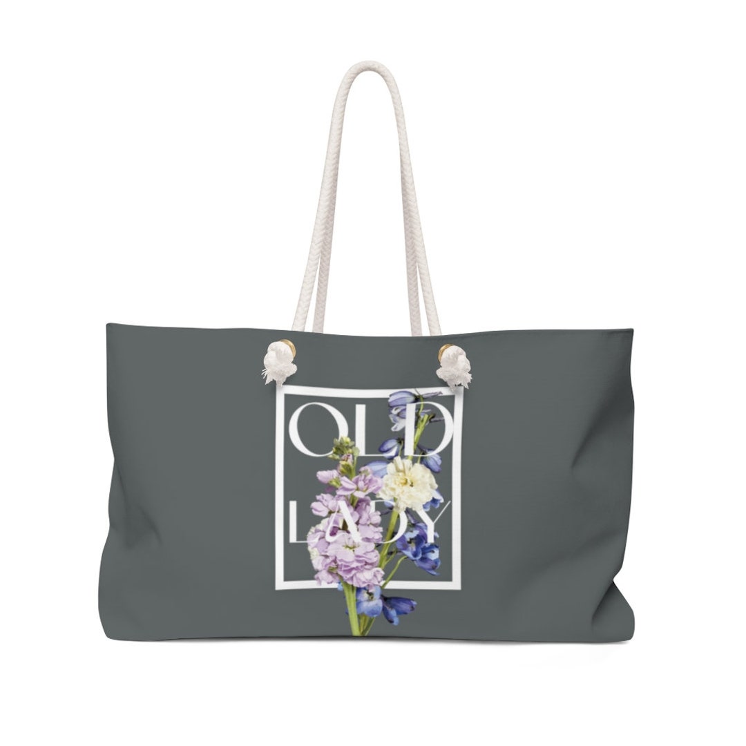 Funny Old Lady Floral Tote Bag | Oversized Weekender Beach Bag ...