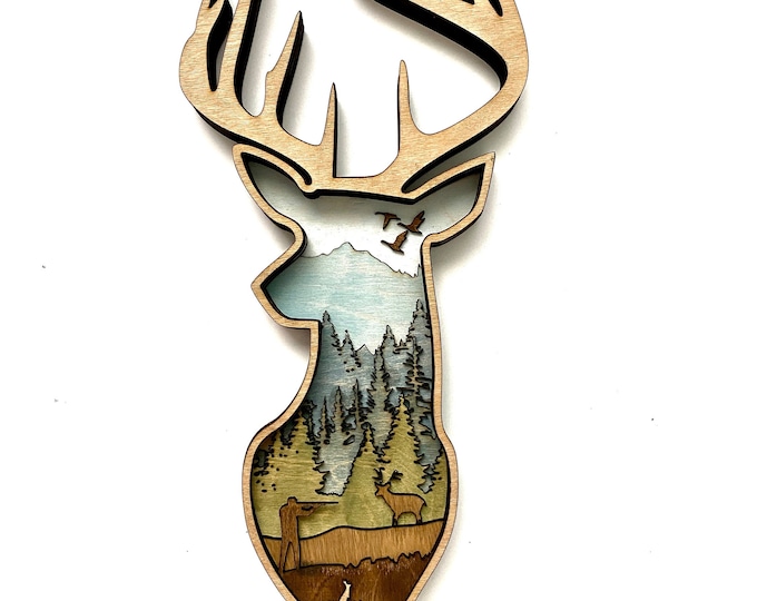 Deer Hunting Wooden Sign 3D Layered Hunting Scene Father's Day Gift ...