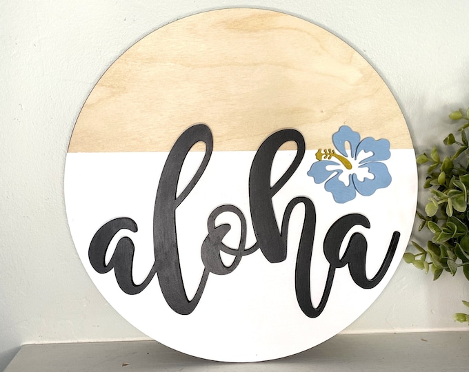 Aloha | Hawaiian Hello Welcome 3D Wooden Round Door Sign | Wall Hanging ...