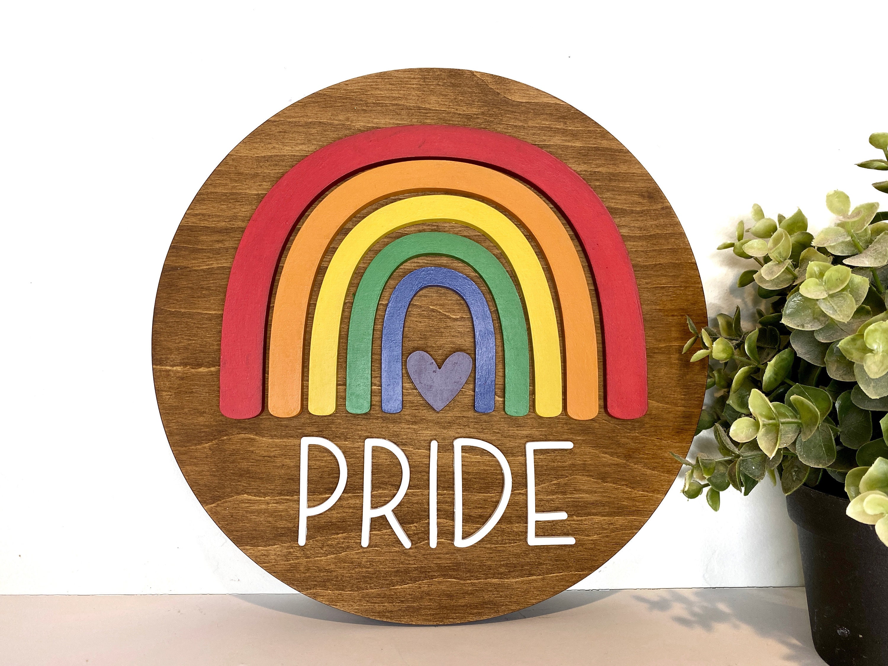 PRIDE Rainbow LGBTQ Wooden Round Sign | Etsy