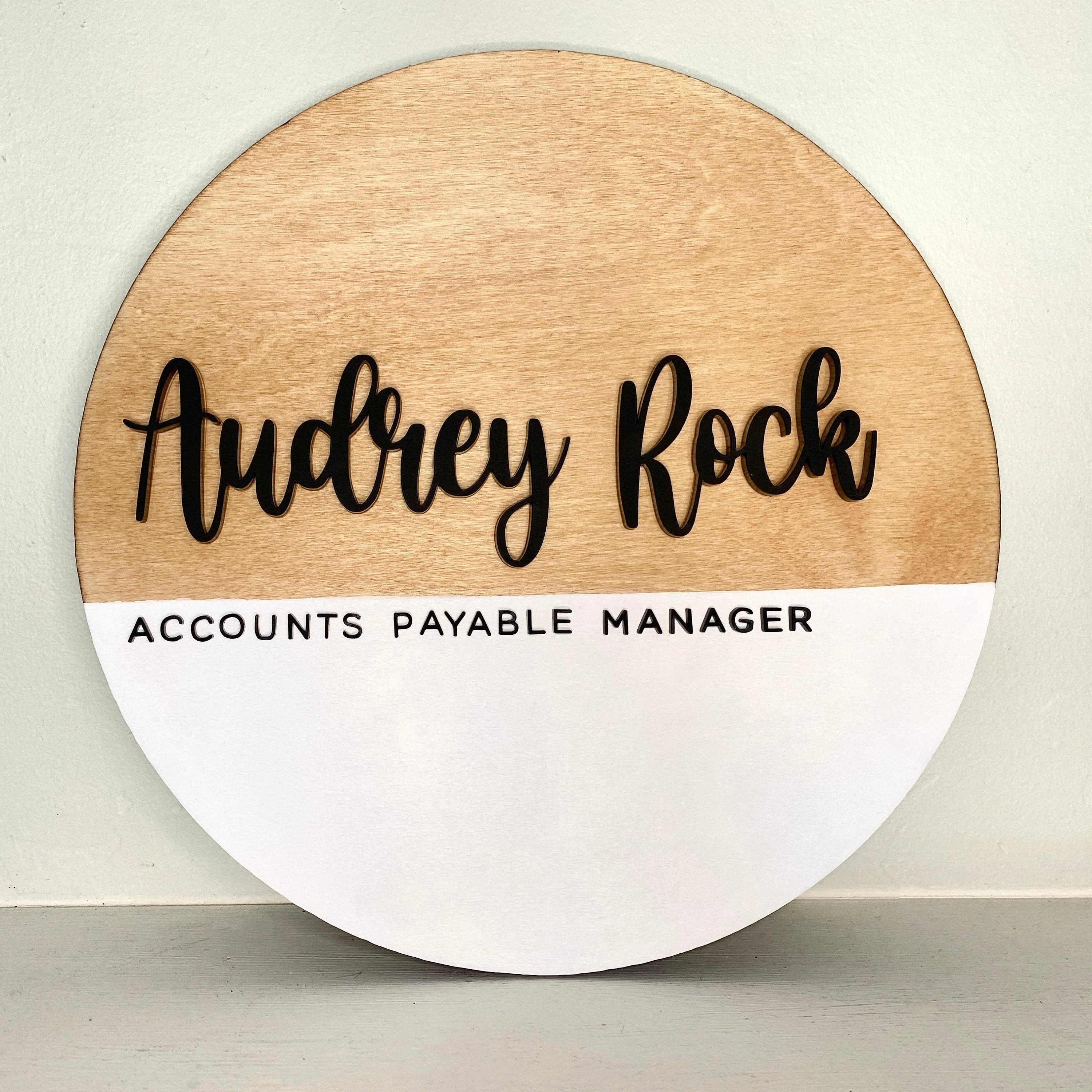 Custom Name and Title 3D Round Sign Wood Circle Wall Sign, Office Door ...