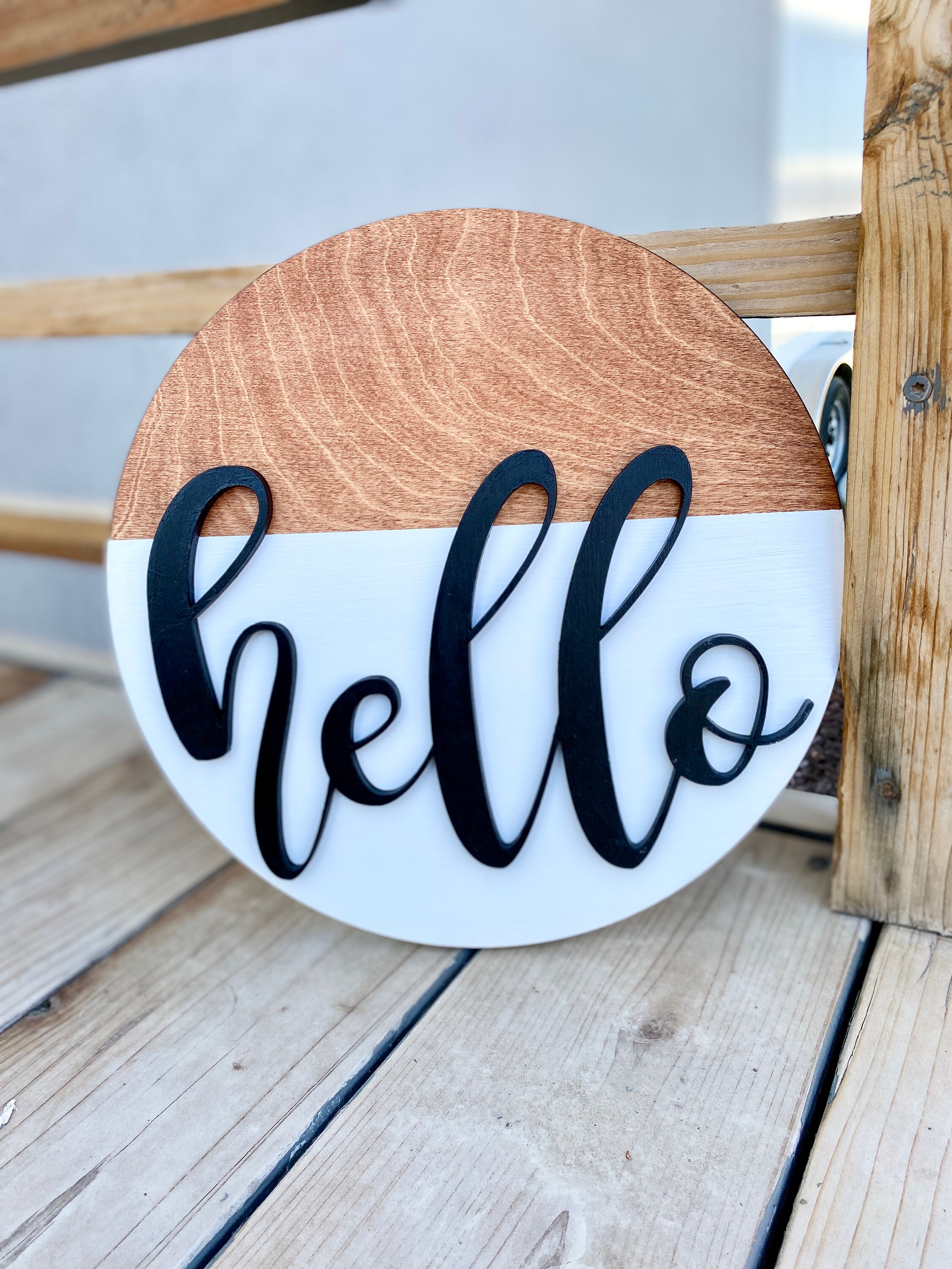 Hello Welcome 3D Wooden Round Door Sign Wall Hanging | Etsy