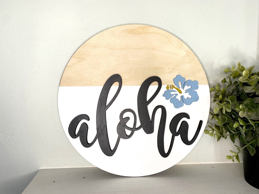 Aloha | Hawaiian Hello Welcome 3D Wooden Round Door Sign | Wall Hanging ...