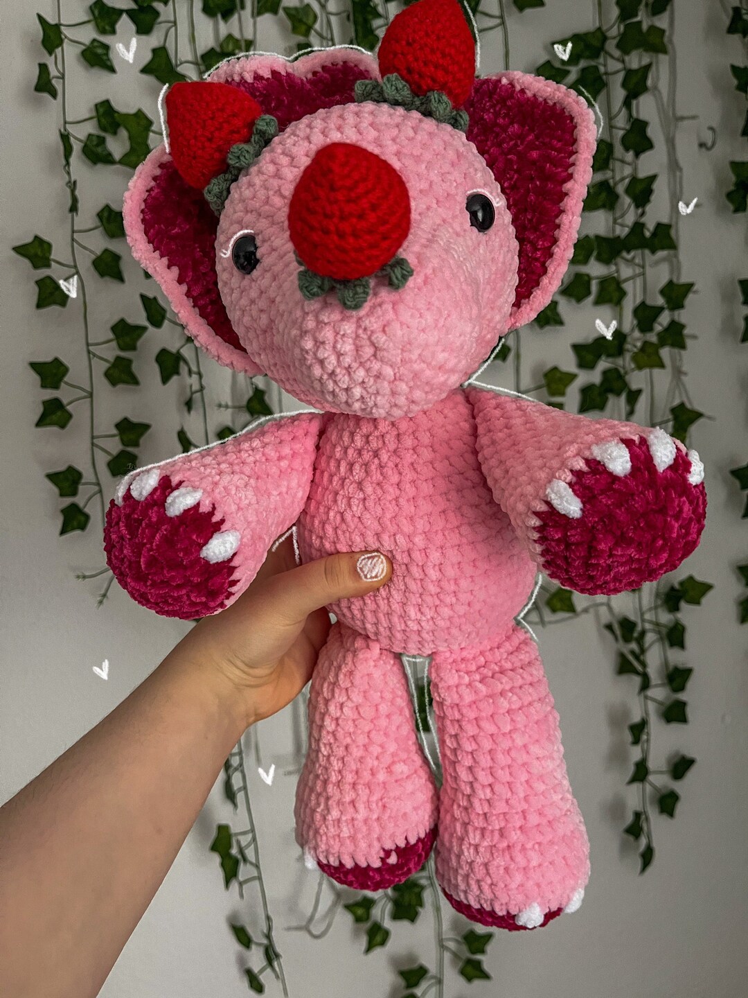 Triceratops / Crocheted Cuddly Toy / Strawberry / Strawberry / Handmade ...