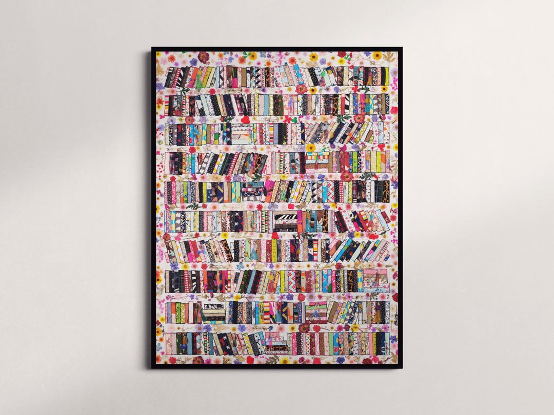 Floral Bookshelf Collage Art - Digital Download, Pressed Flower Library ...