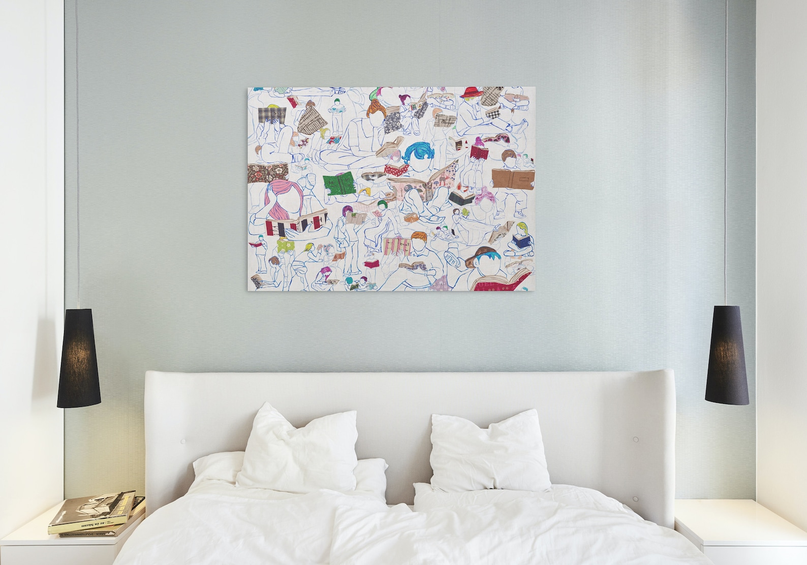 Reading Collage Art - Digital Download, Whimsical Readers Illustration ...