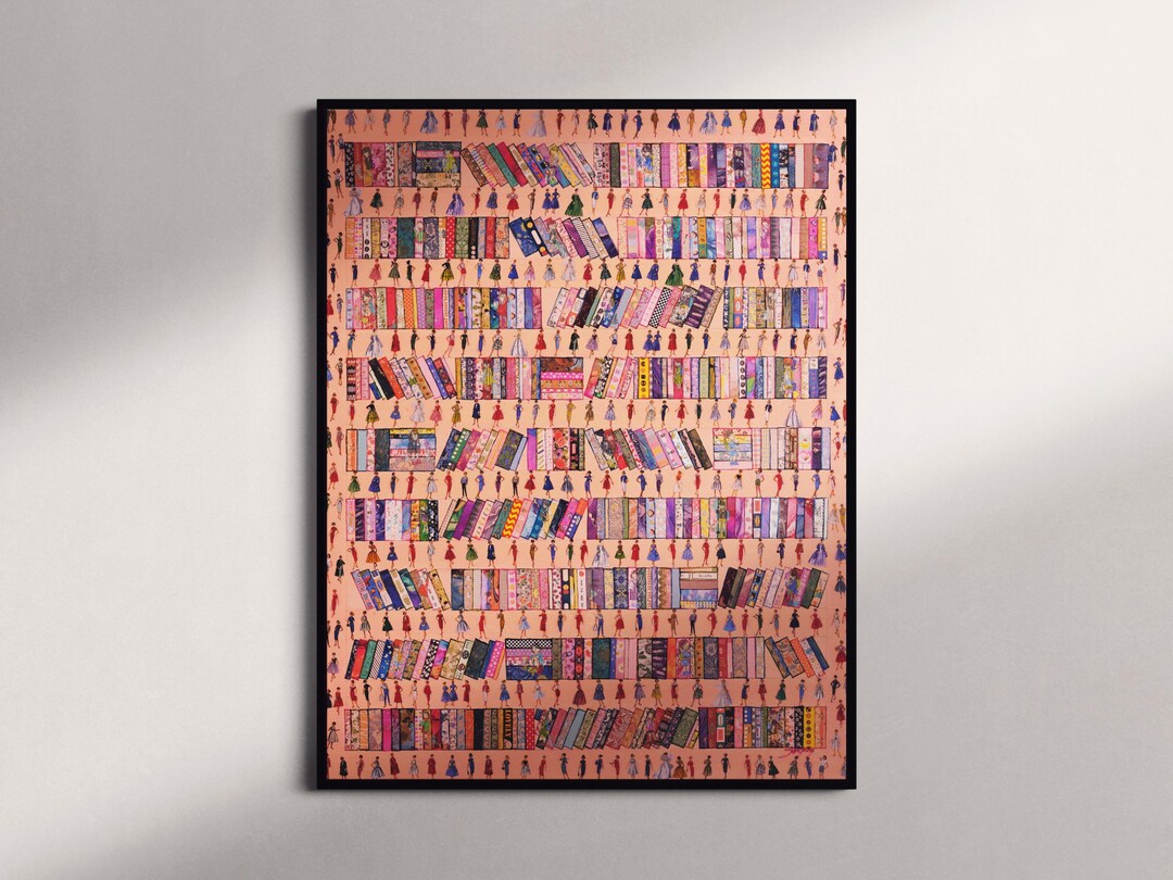 Fashion Bookshelf Collage Art - Vintage-inspired Library Illustration ...