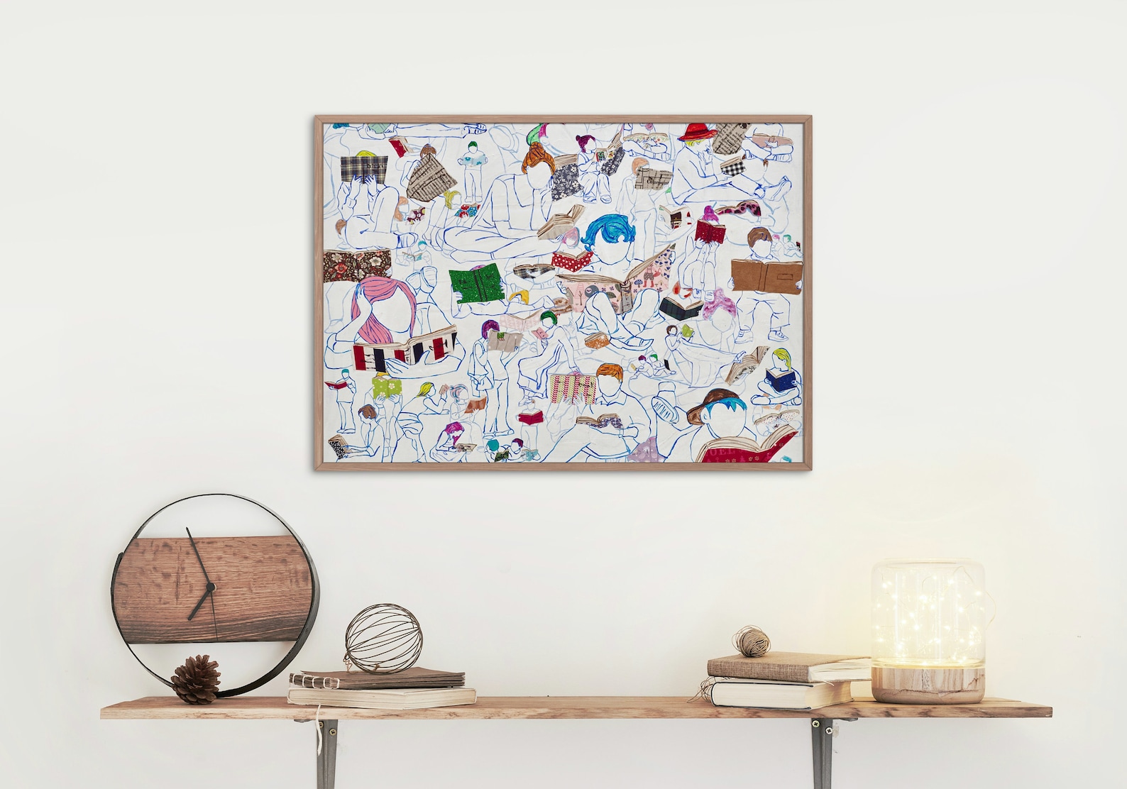 Reading Collage Art - Digital Download, Whimsical Readers Illustration ...