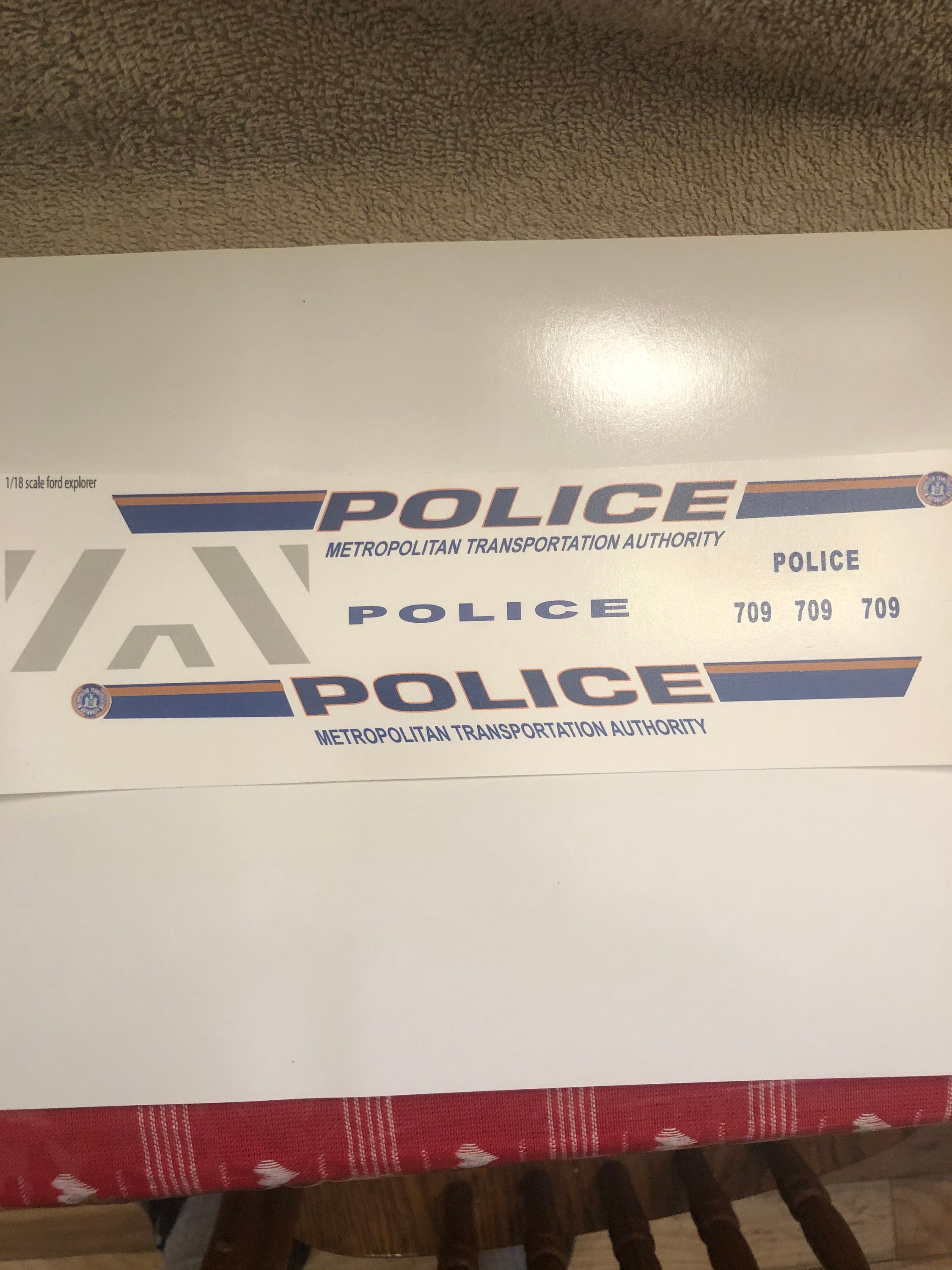 1/18 Scale New York MTA Police Dept Waterslide Decal to Fit 1/18 Scale ...