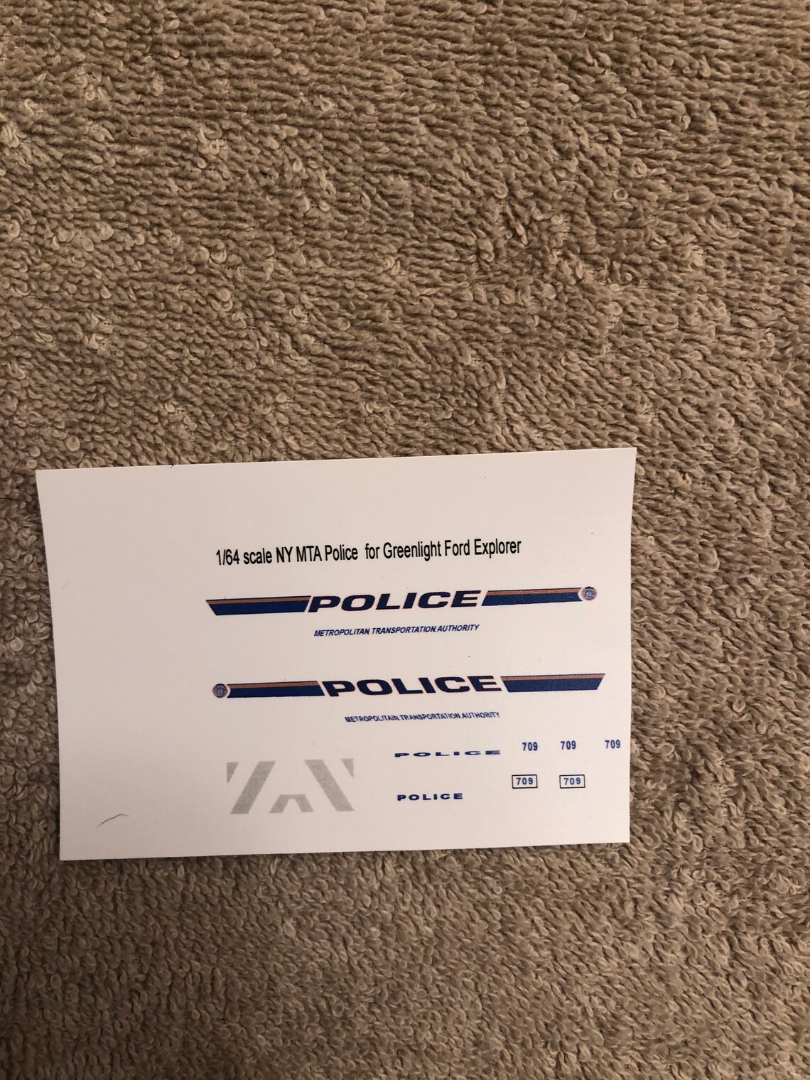 1/64 Scale NY MTA Police Waterslide Decal to Fit the Greenlight Ford ...
