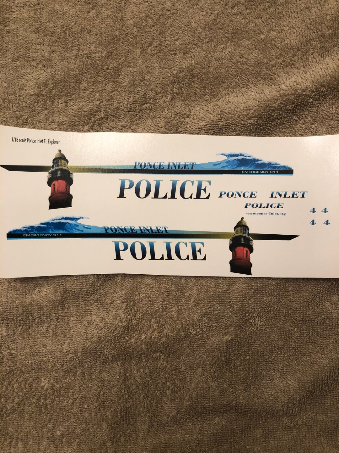 1/18 Scale Ponce Inlet Florida Police Dept Waterslide Decal to Fit 1/18 ...