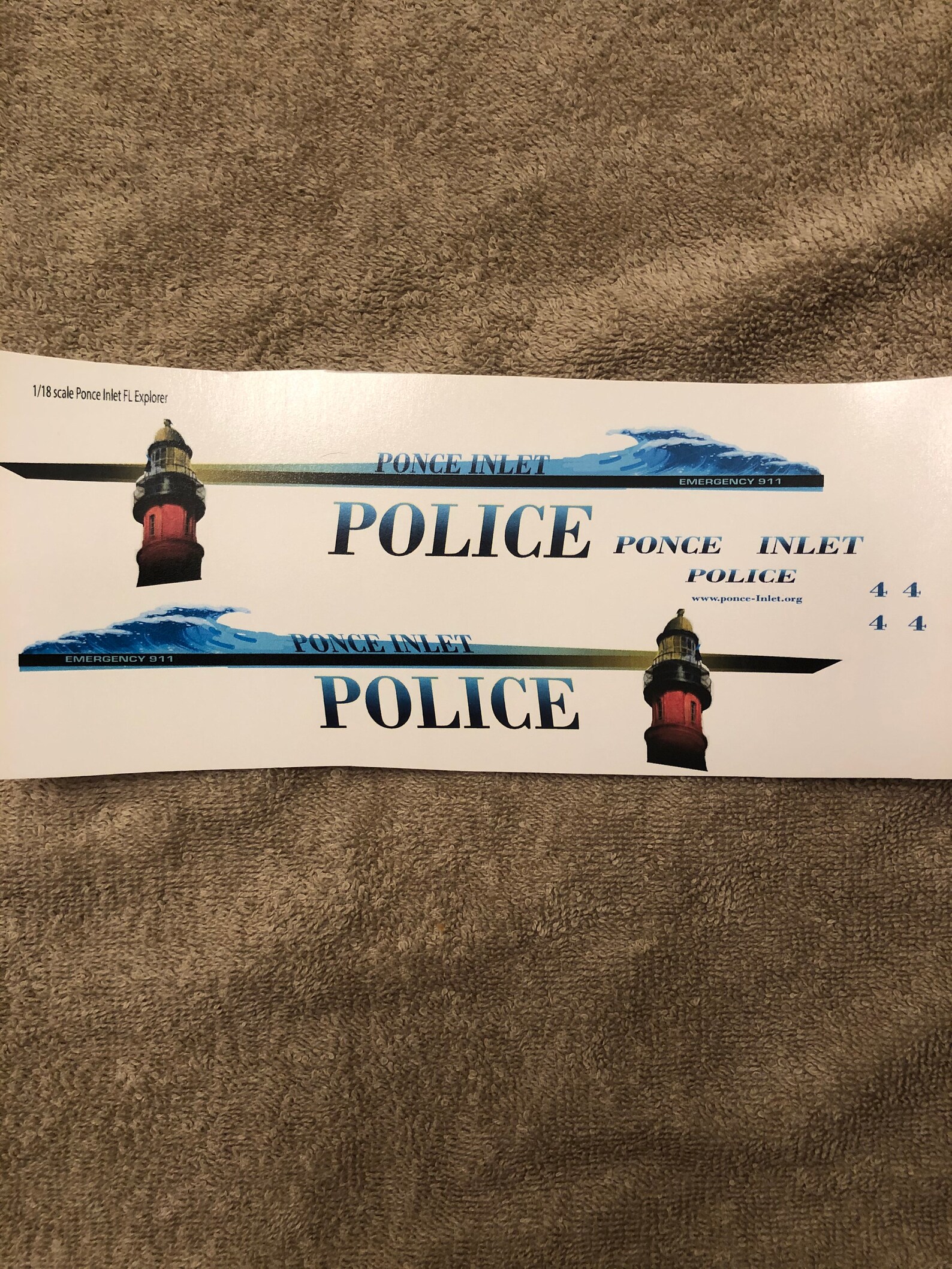 1/18 Scale Ponce Inlet Florida Police Dept Waterslide Decal to Fit 1/18 ...